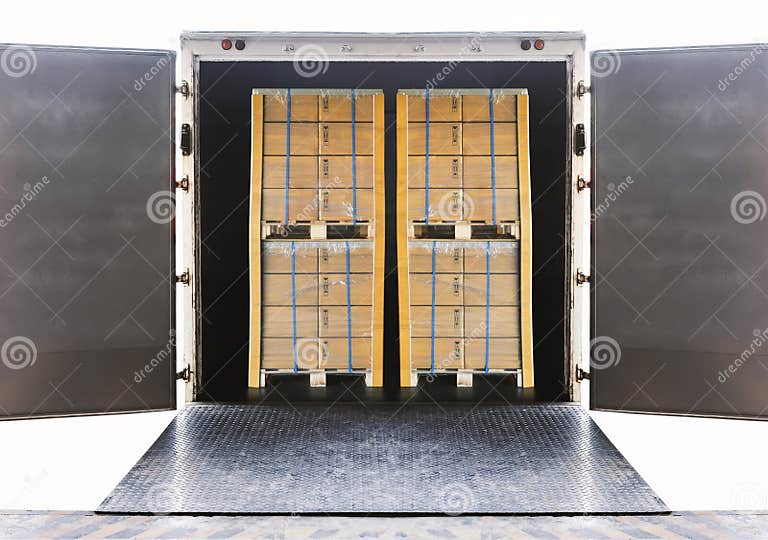 Packaging Boxes Stacked on Pallets Loading into Shipping Cargo ...
