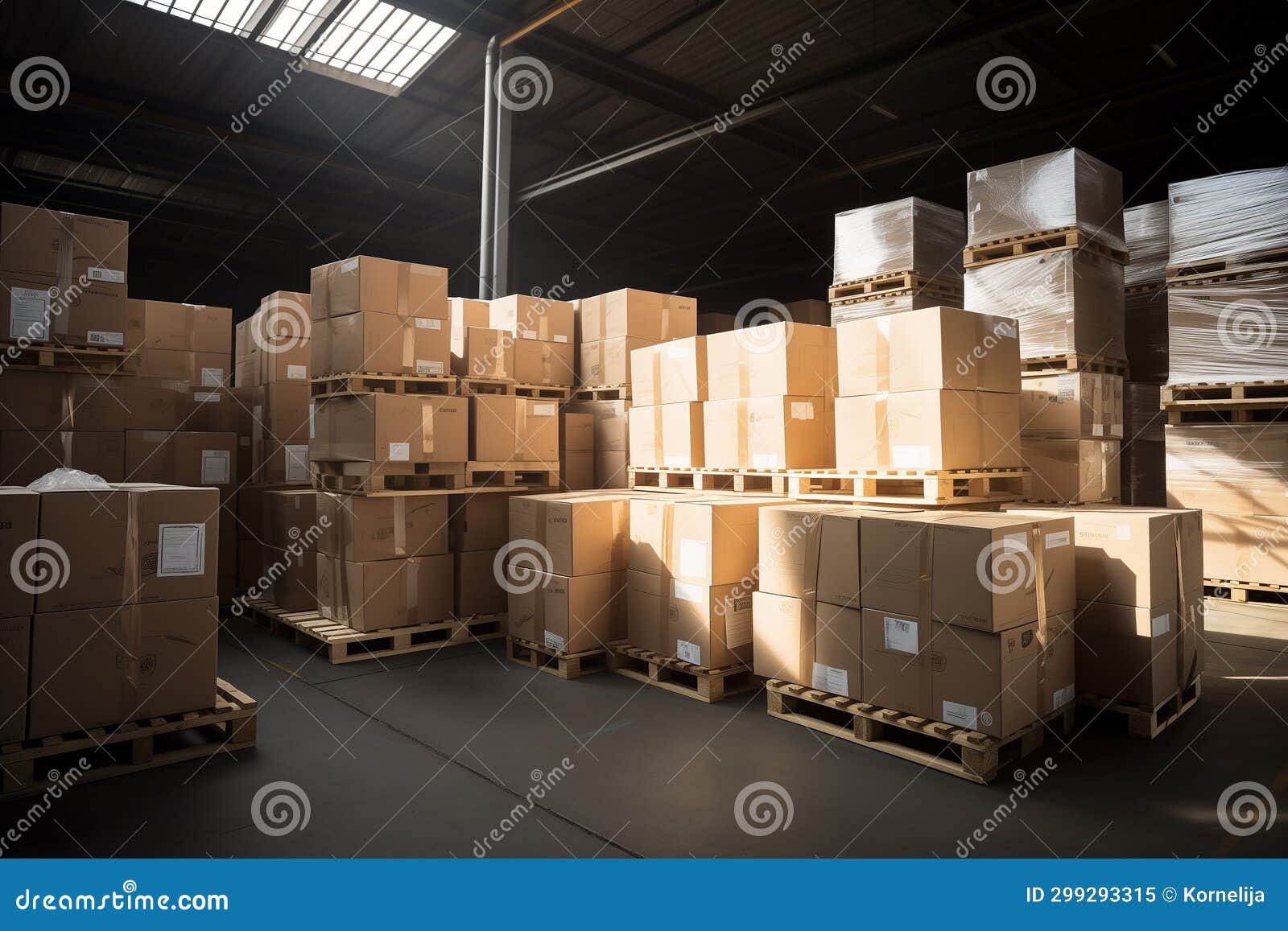 Packaging Boxes Stacked on Pallets in Storage Warehouse Stock ...