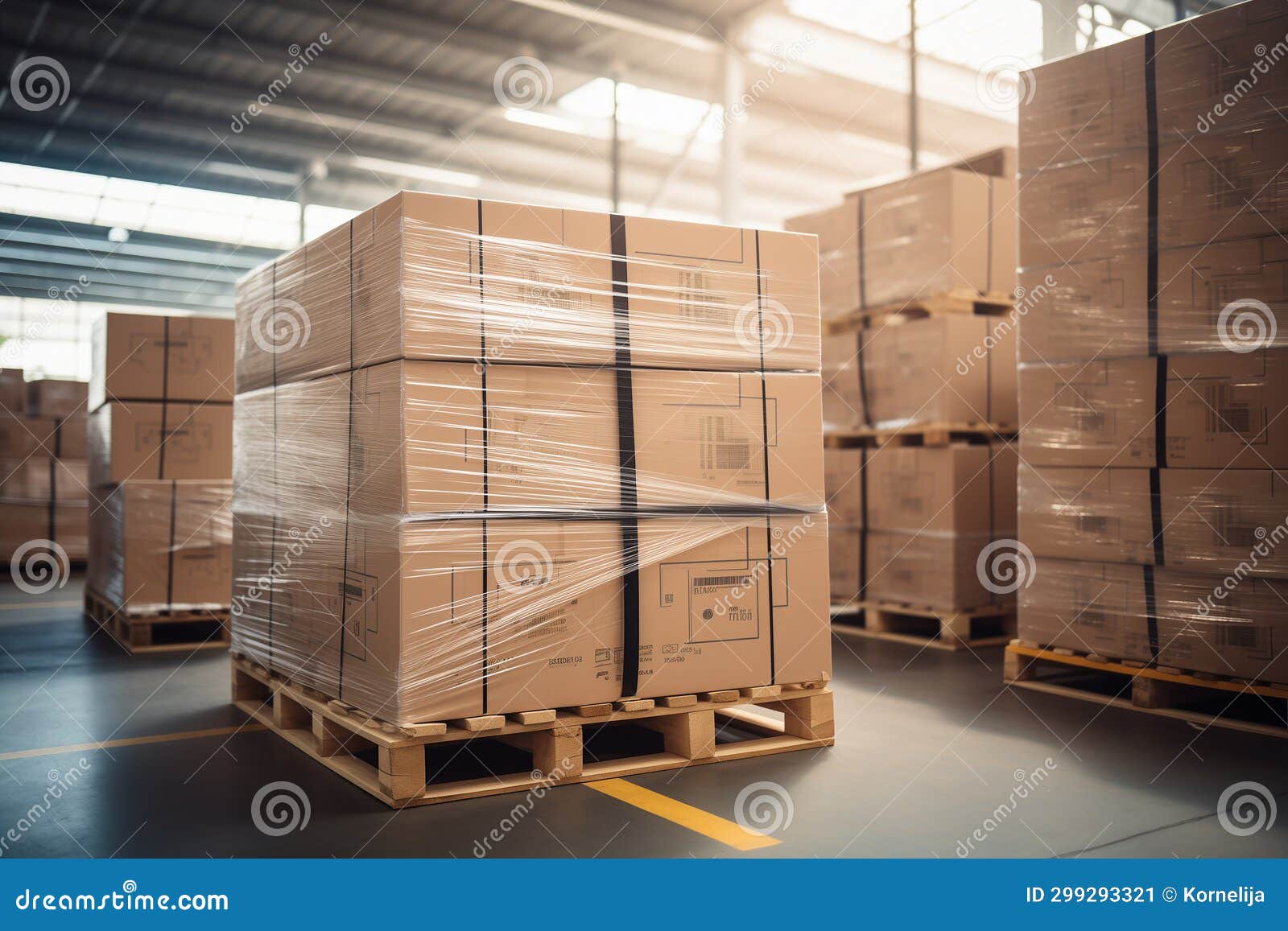 Warehouse Hall with Boxes and Orders. Industrial Interior, Logistics ...