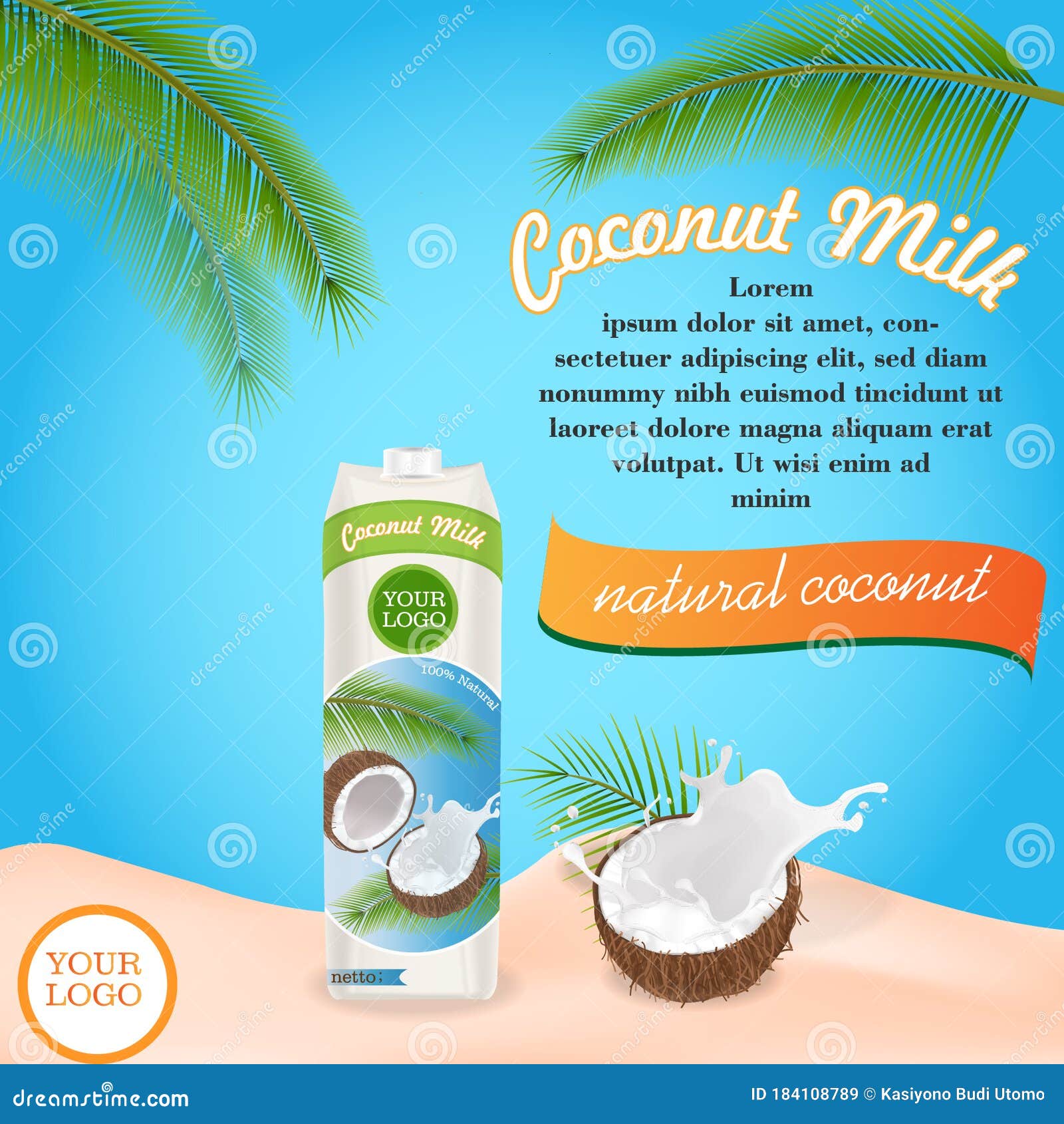 Advertising coconut milk. stock vector. Illustration of isolated ...