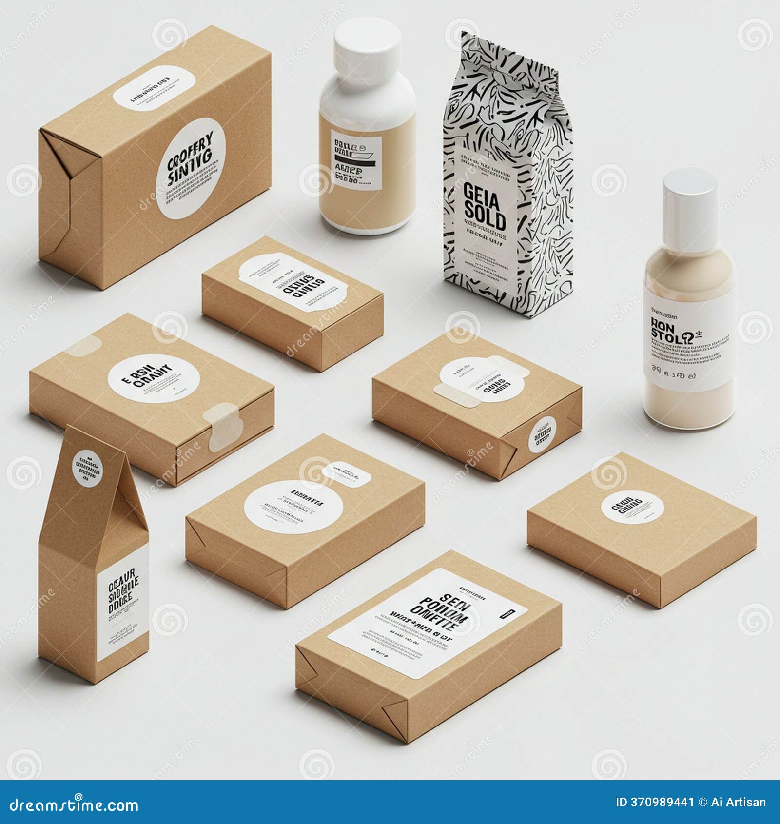 Eco Boxes, Bottles And Bags With Green Leaf Icons. Set Of Biodegradable ...