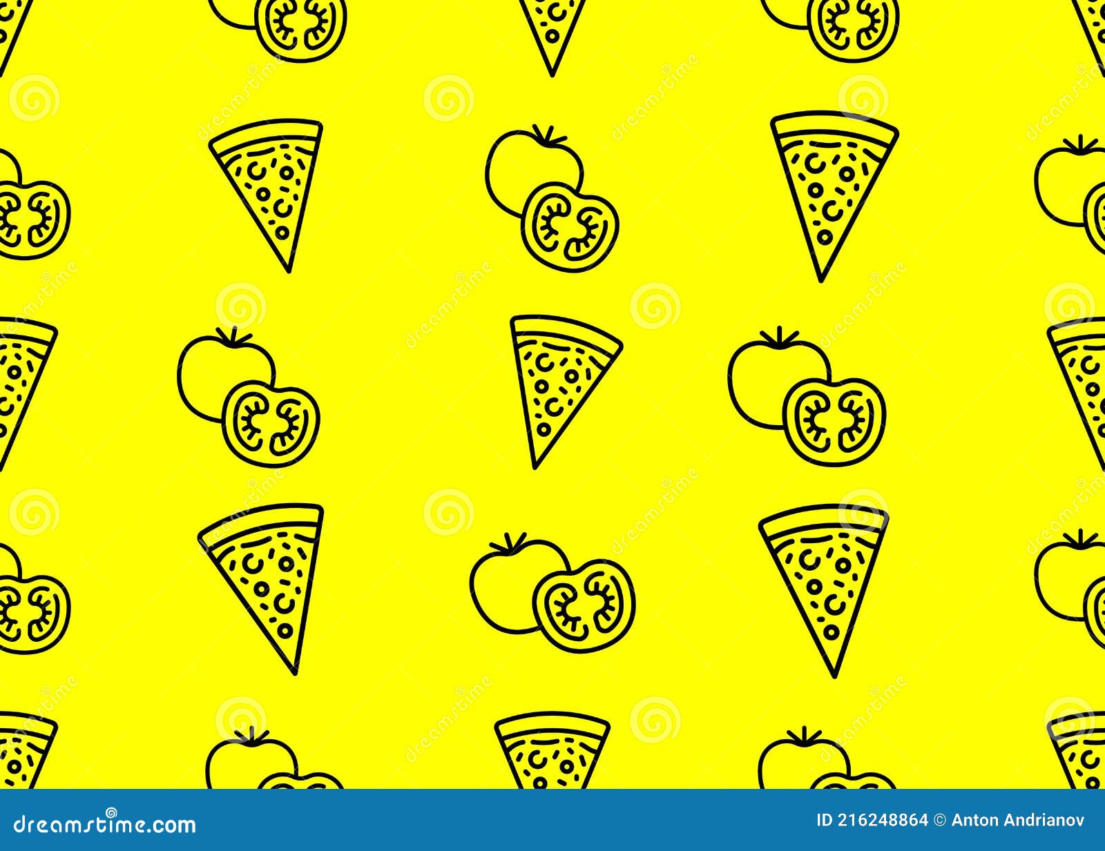 Slice of Pizza on a Yellow Background. Seamless Background. Stock ...