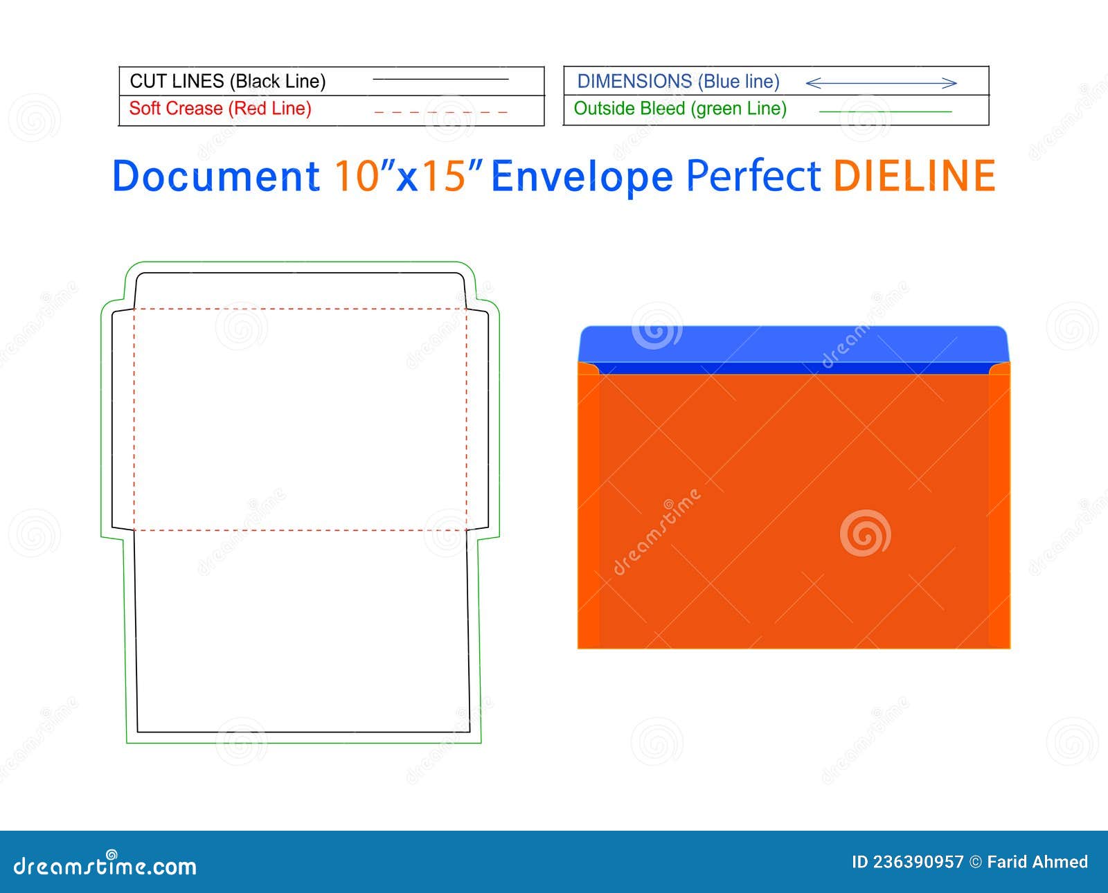 Packaging Document Envelope 10x15 Inch Dieline Template And 3D Envelope ...
