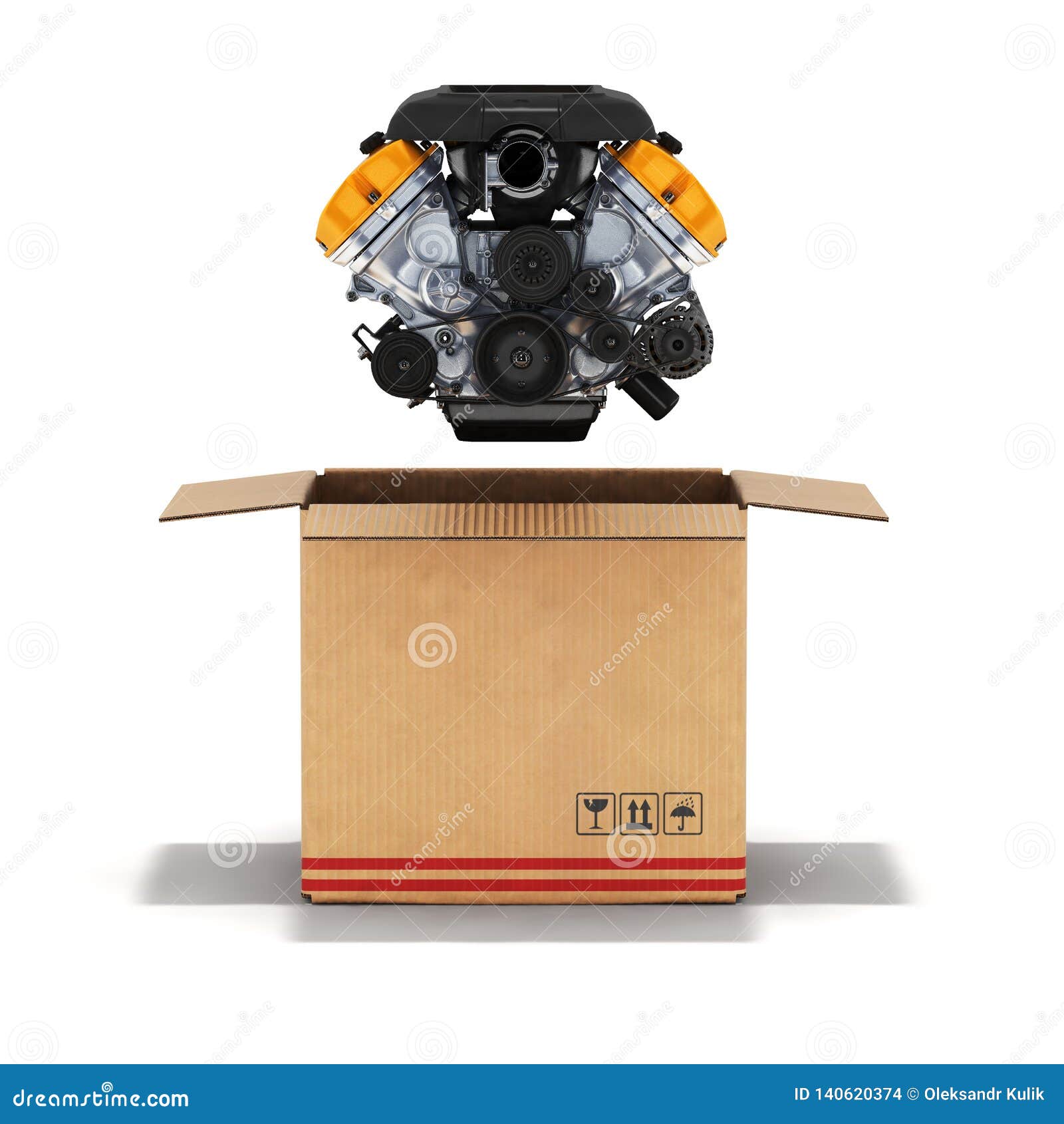 Packaging Engine in a Cardboard Box 3d Illustration Stock Illustration ...