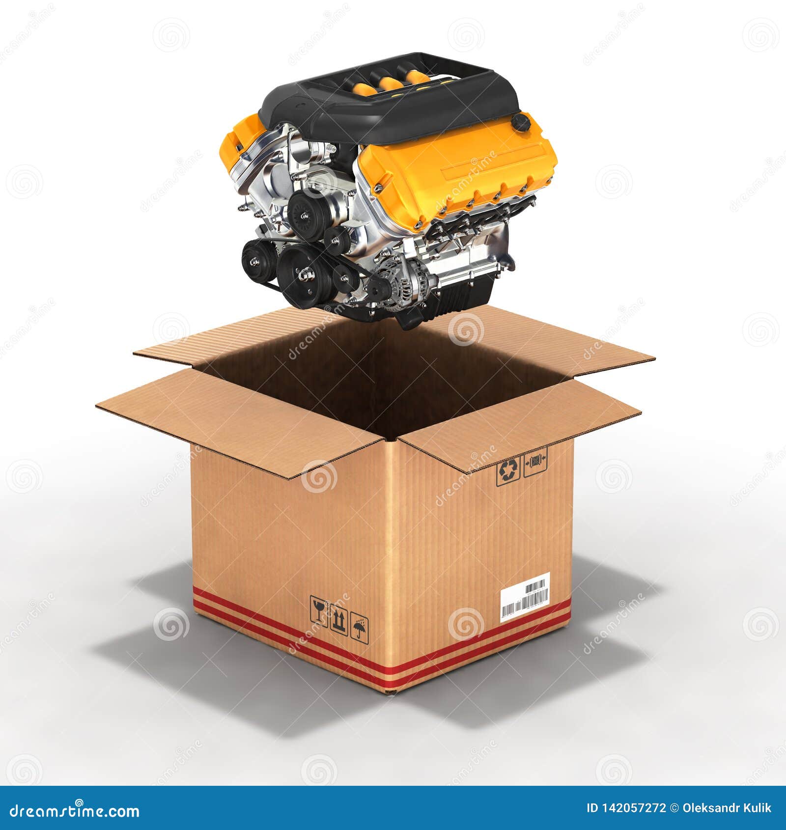 Packaging Engine in a Cardboard Box 3d Illustration Stock Illustration ...