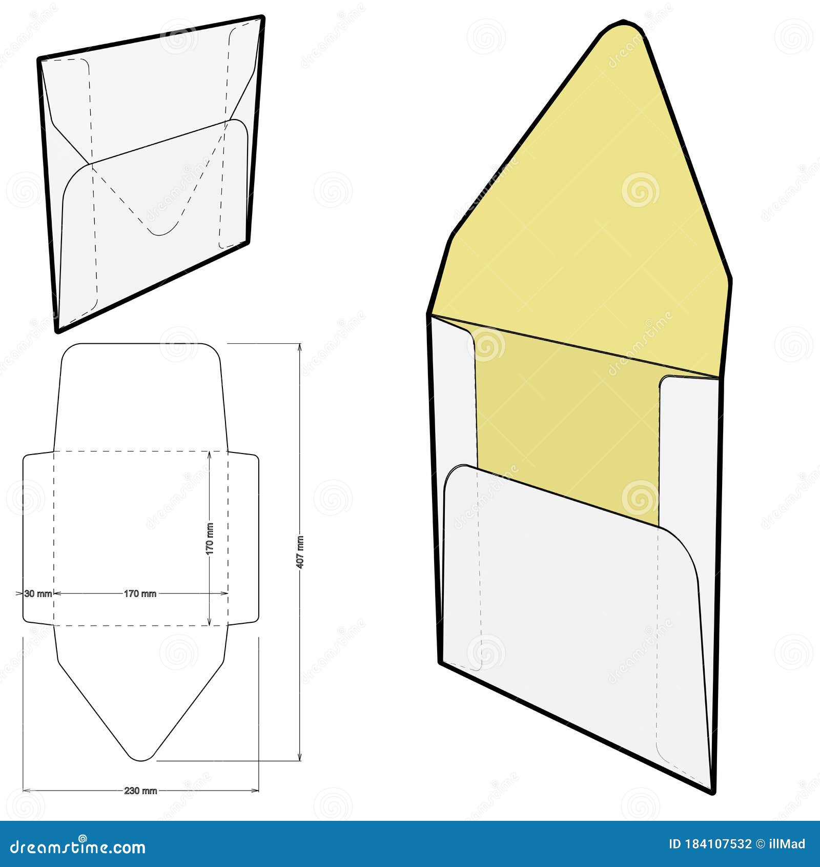 Packaging Envelope 17x17cm and Die-cut Pattern. Stock Vector ...