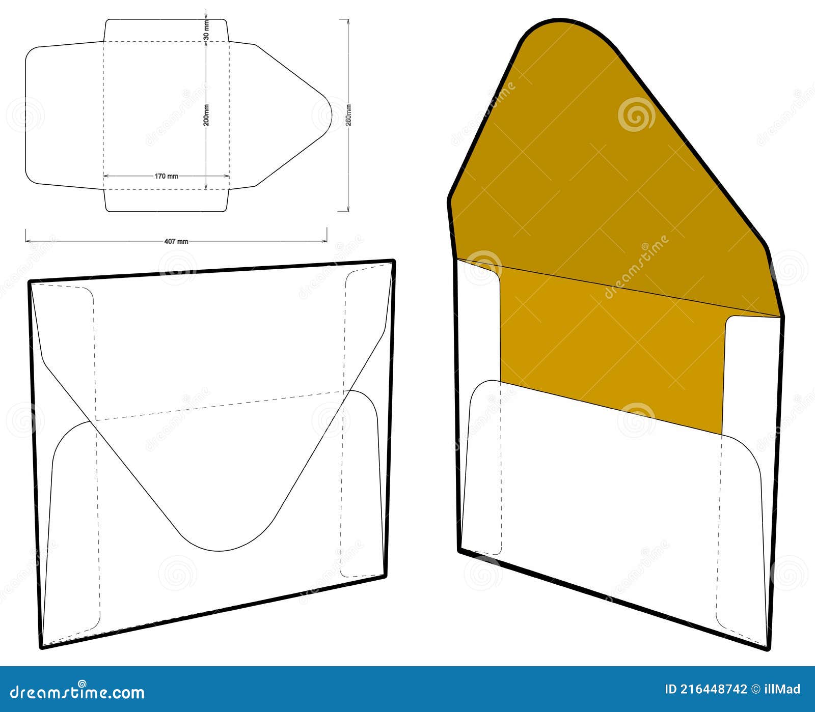 Packaging Envelope 20x17cm and Die-cut Pattern. Stock Vector ...
