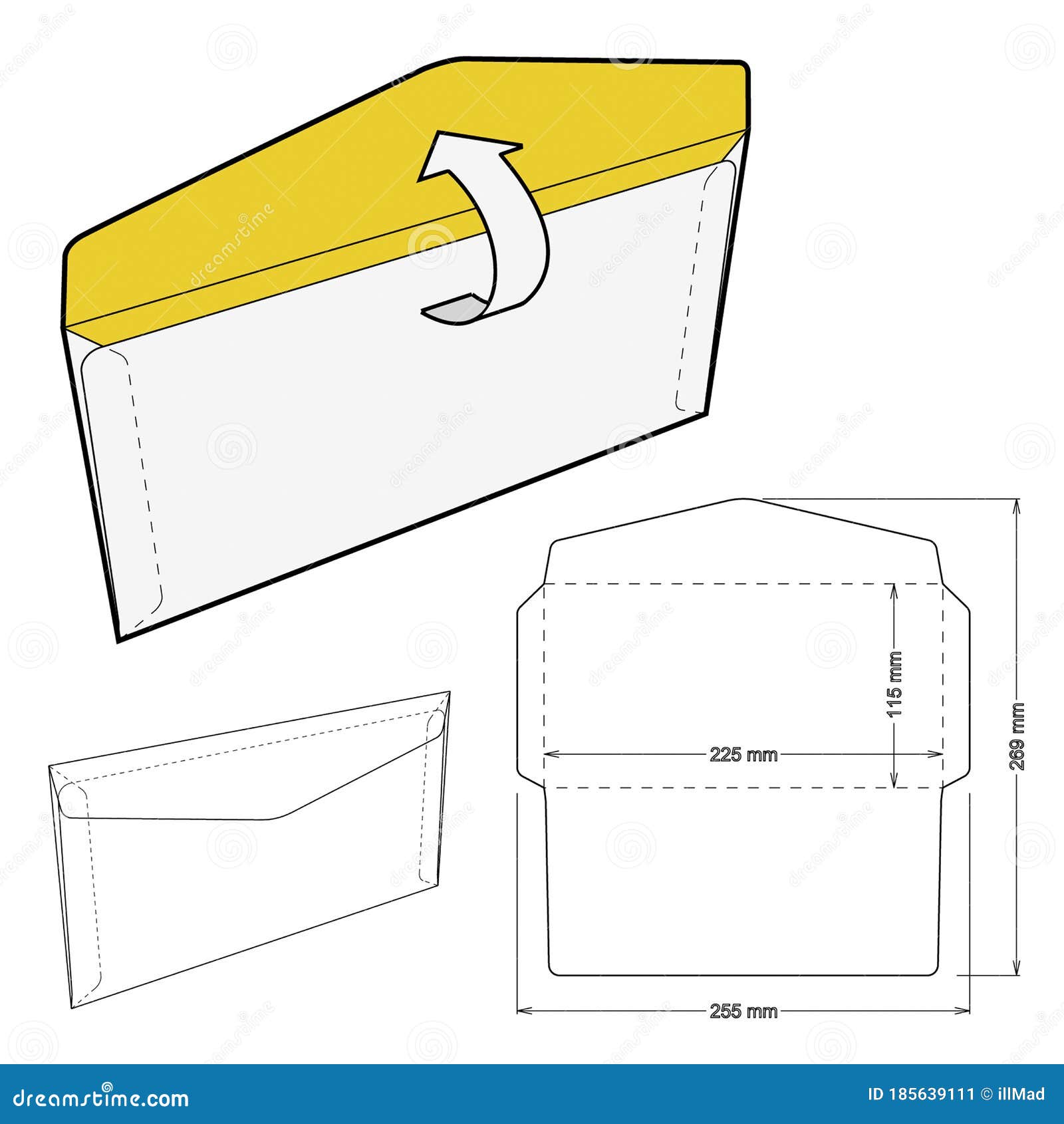Packaging Envelope Dieline Template And 3D Envelope Design Editable ...