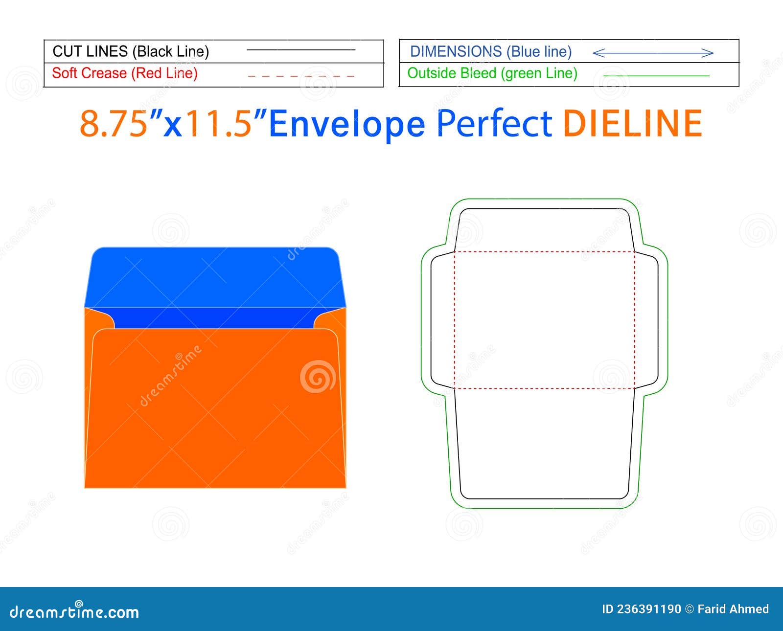 Packaging Envelope Dieline Template and Booklet Envelope 8.75x11.5 Inch Dieline and 3D Envelope ...