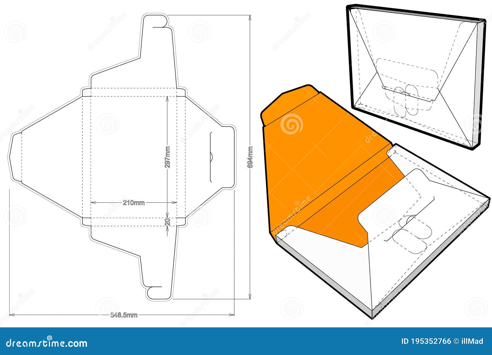 Packaging Envelope 29,7x21x2cm and Die-cut Pattern Stock Vector ...