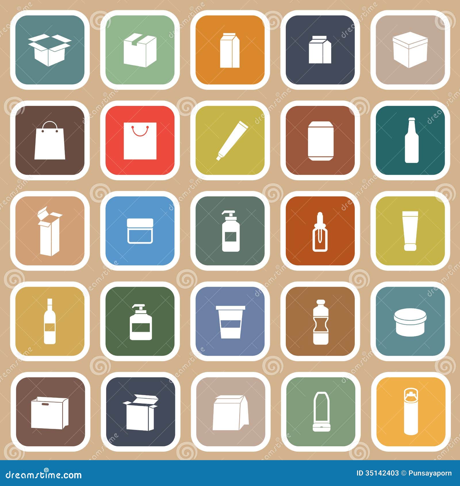 Packaging Flat Icons on Brown Background Stock Vector - Illustration of ...