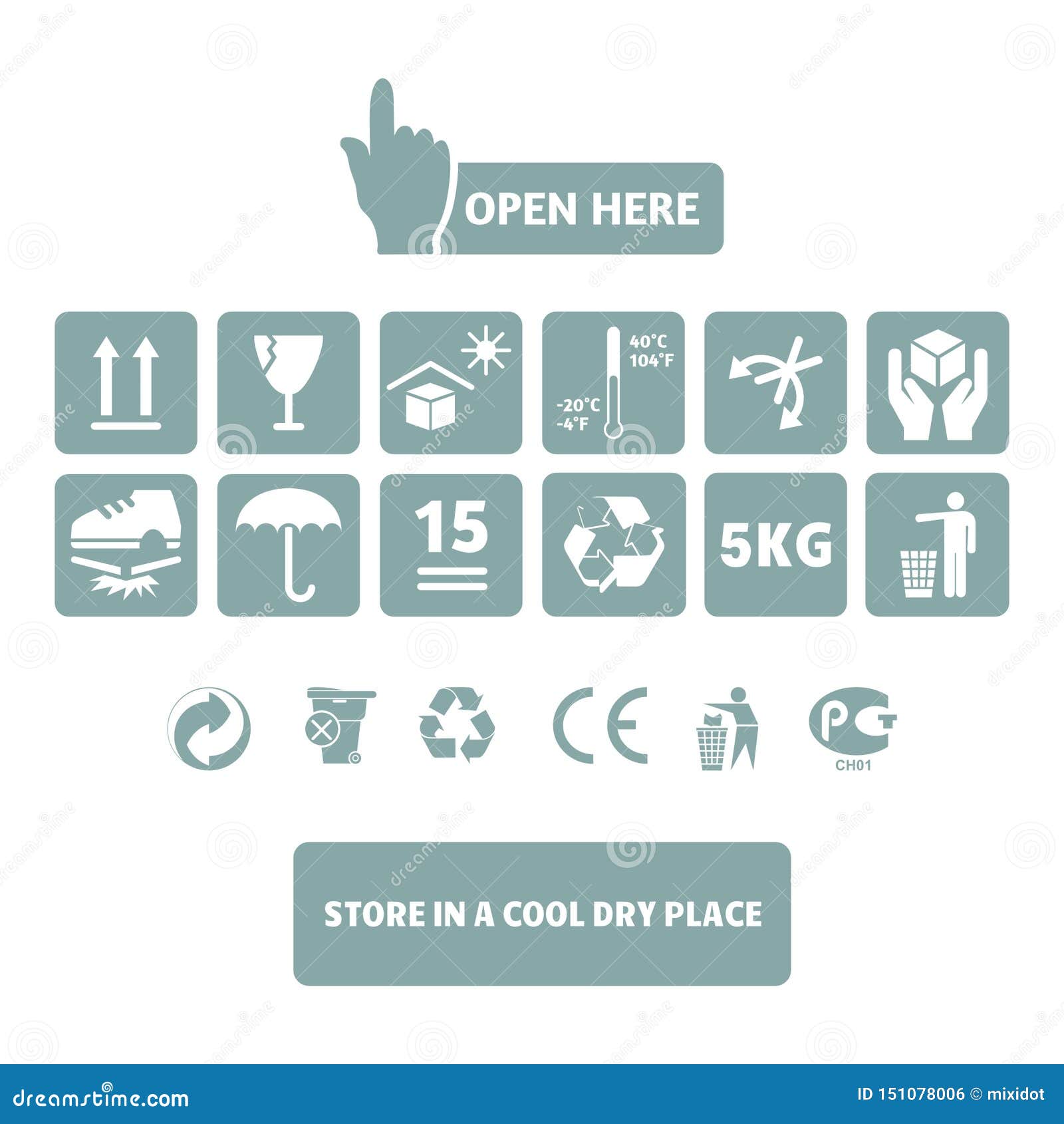 Packaging Icons Labels Signs Stock Vector - Illustration of recycle ...