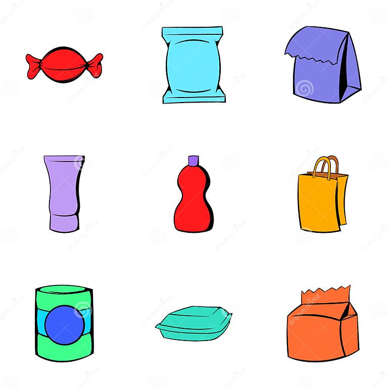 Packaging Icons Set, Cartoon Style Stock Vector - Illustration of cube ...