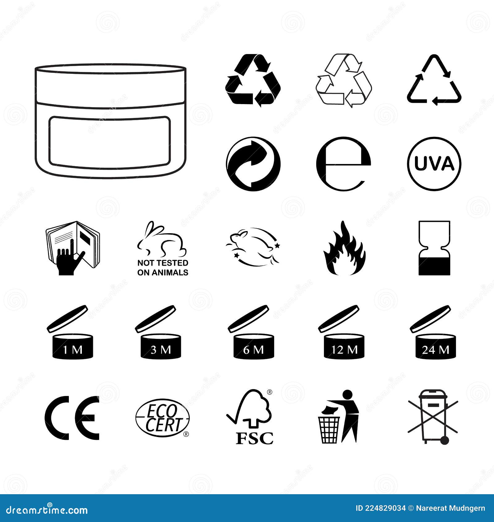 Symbols Cosmetic Packaging Icon Set Back Stock Vector - Illustration of ...