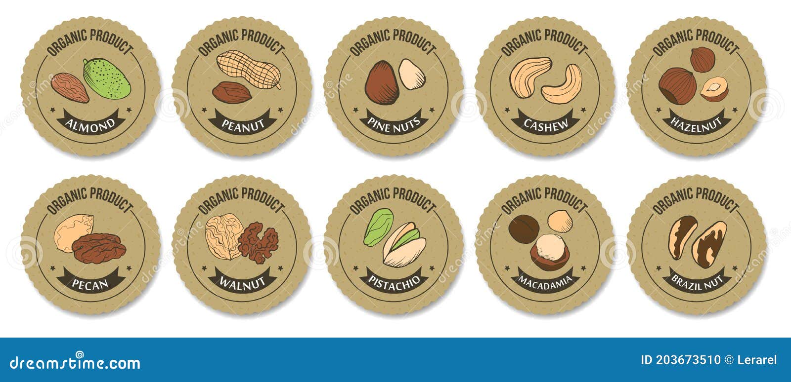 Packaging Label for Nuts. Vector Set of Round Stickers. Craft Paper ...