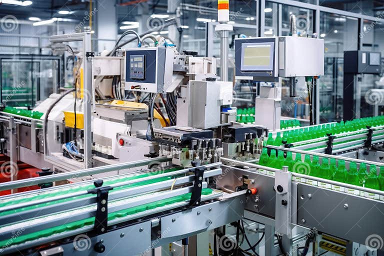 Packaging Line with Auto-labeling Machine in Operation Stock Photo ...