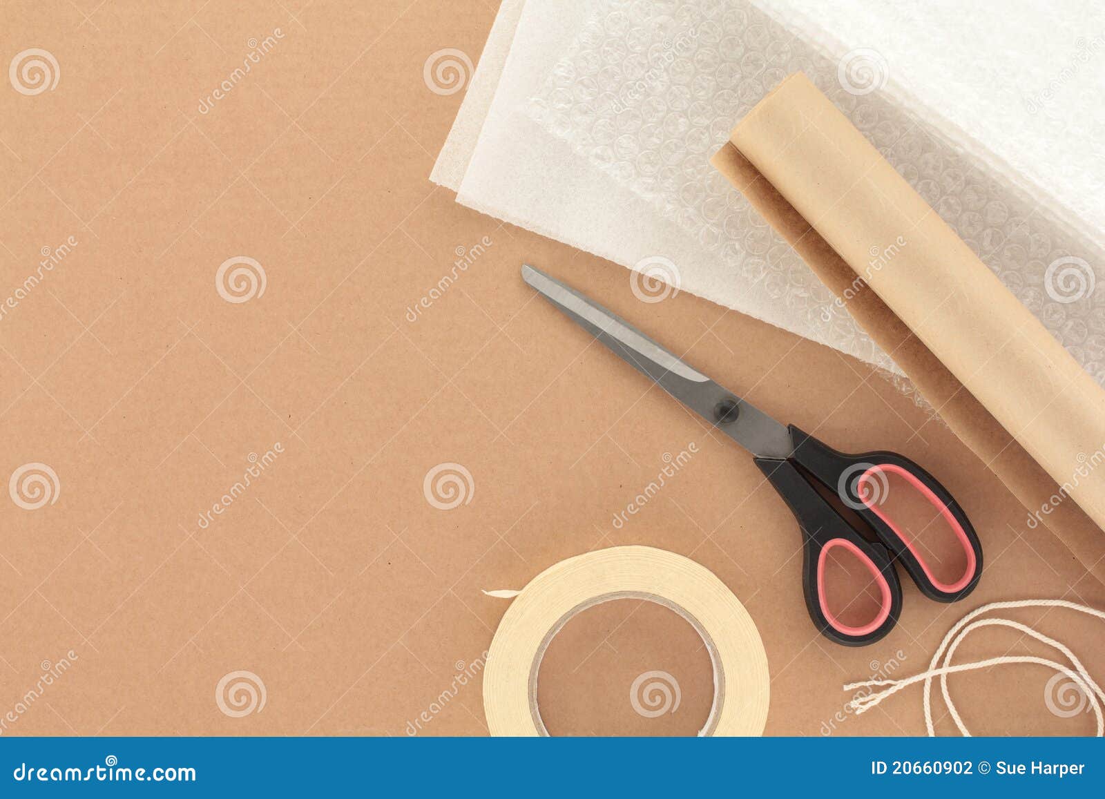 Packaging Materials with Scissors Stock Photo - Image of protection ...