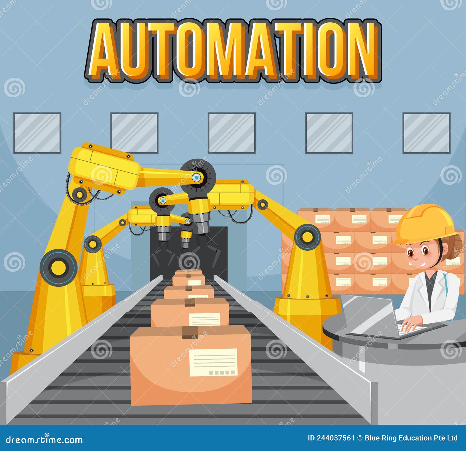 Packaging Process Concept with Automation Stock Vector - Illustration of process, assembly ...