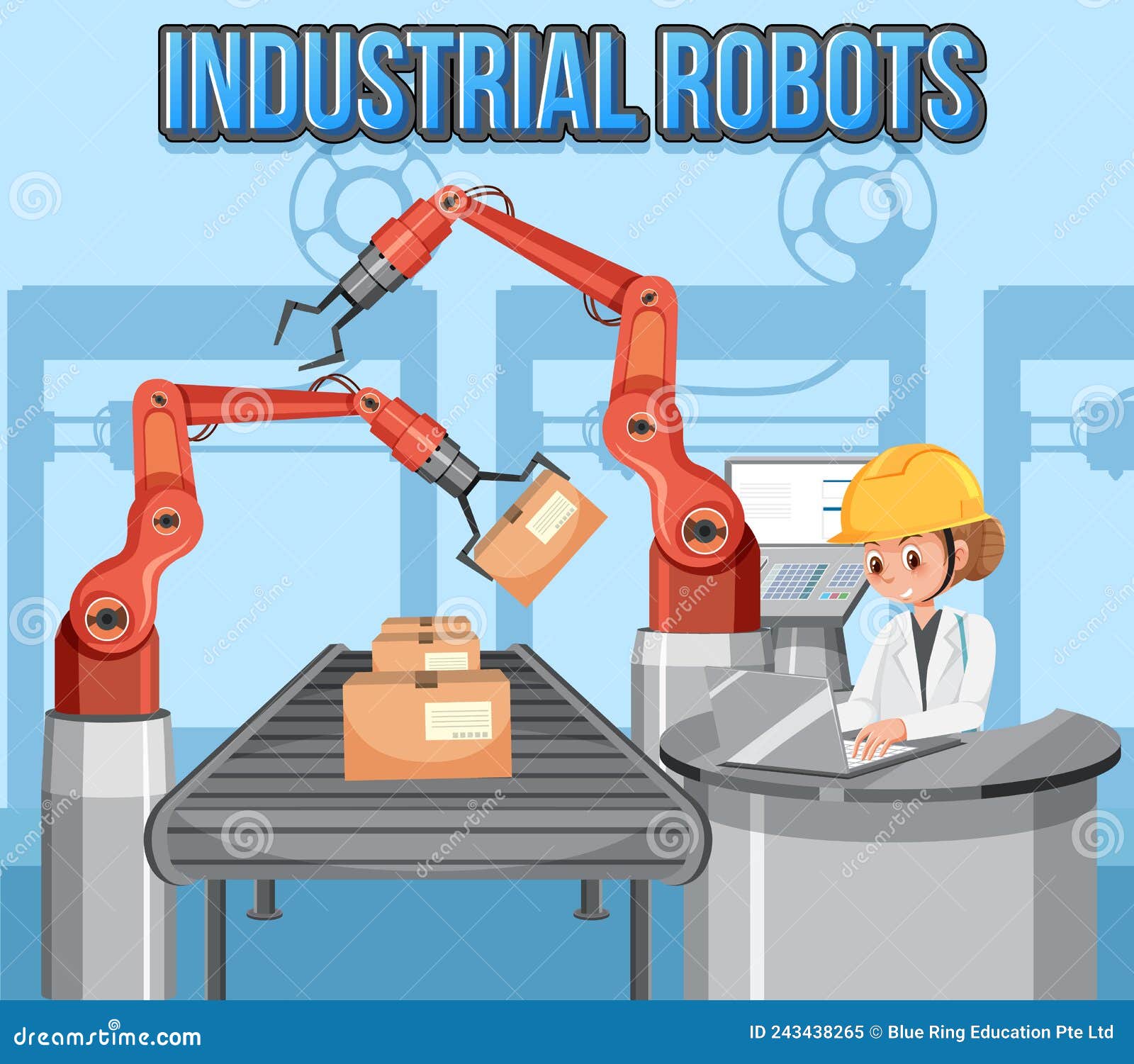Packaging Process Concept with Robotic Loaders Stock Vector - Illustration of factory ...
