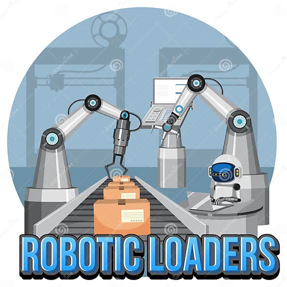 Packaging Process Concept with Robotic Loaders Stock Vector - Illustration of robots, line ...