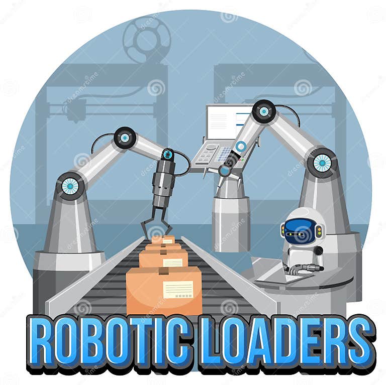Packaging Process Concept with Robotic Loaders Stock Vector - Illustration of robots, line ...