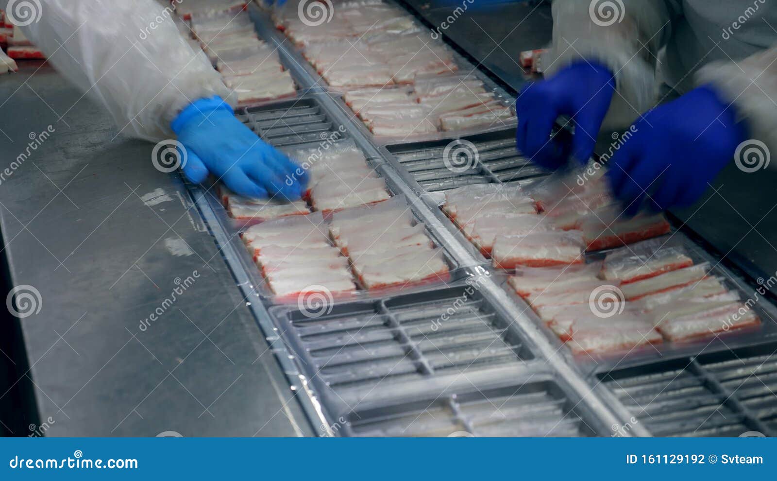 Packaging Process of Fish Products. Food Processing Factory Production ...
