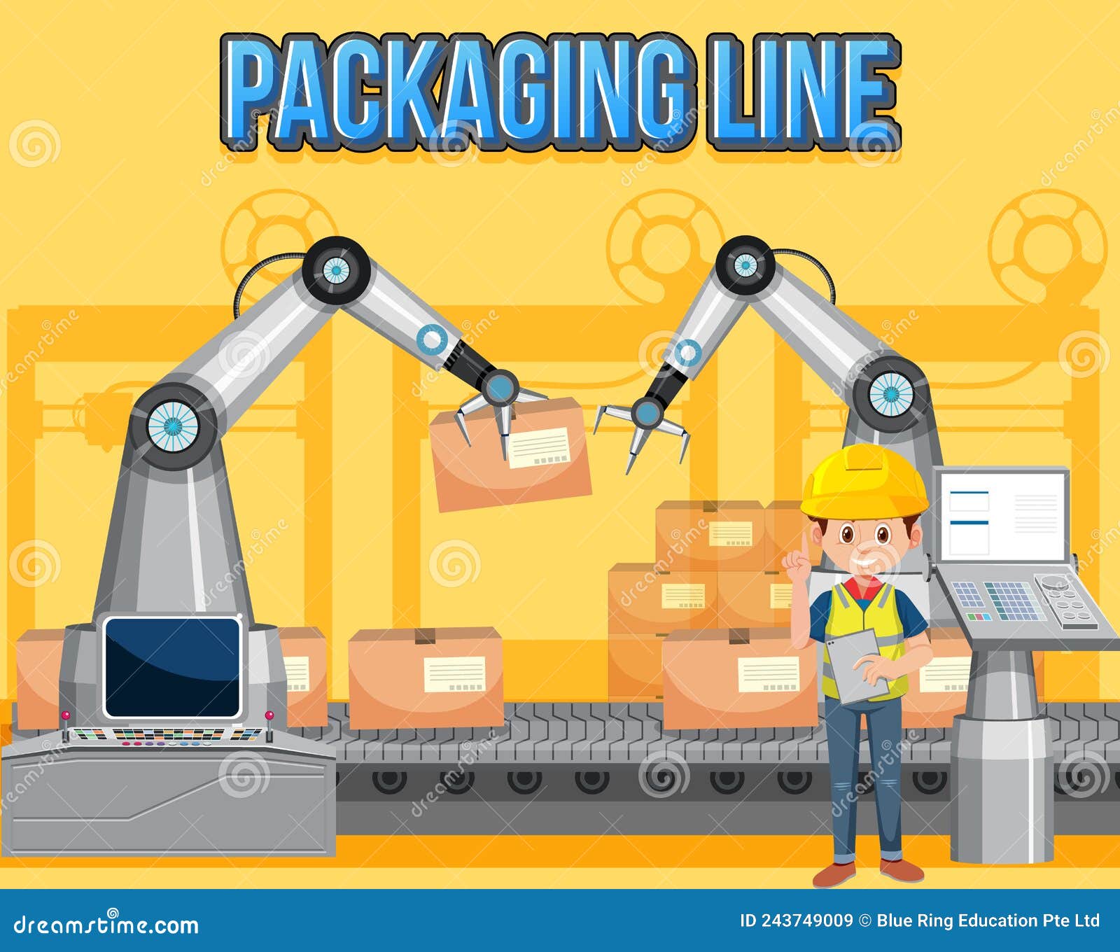 Packaging Process with Packaging Line Banner Stock Vector ...