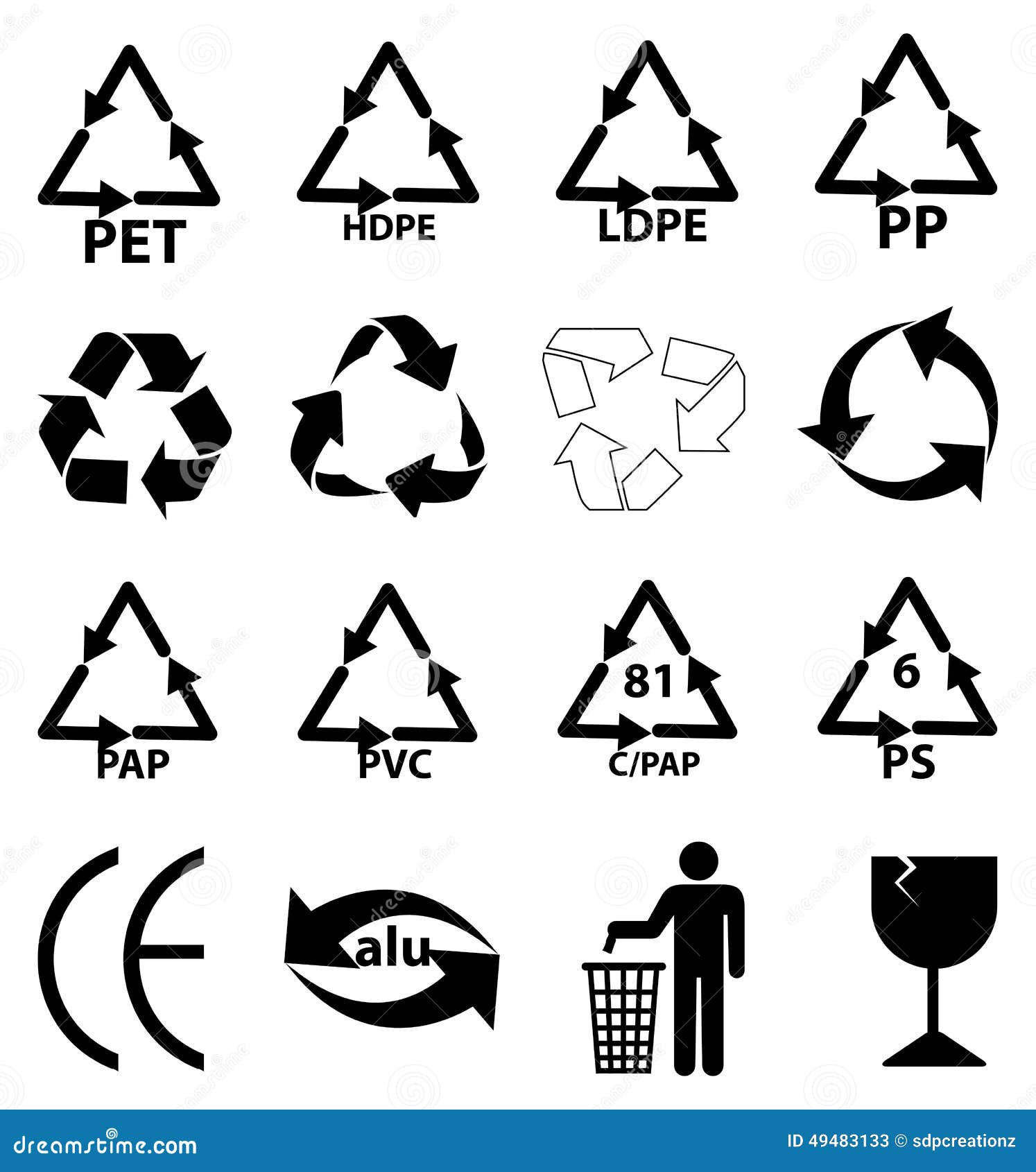 Packaging Recycle Icons Set Stock Vector - Illustration of cursor, icon ...