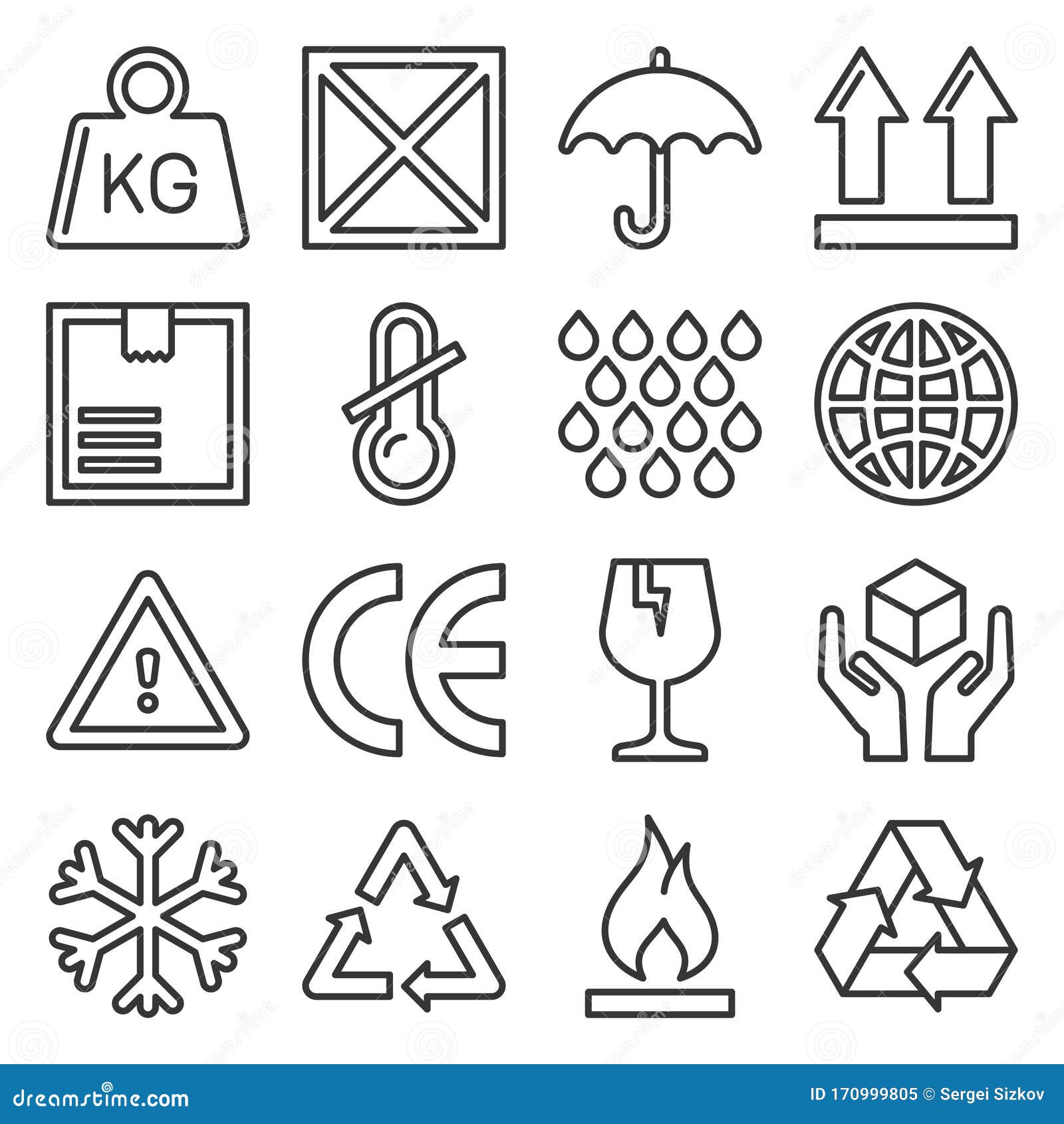 Packaging and Shipping Symbols Set. Line Style Vector Stock Vector ...