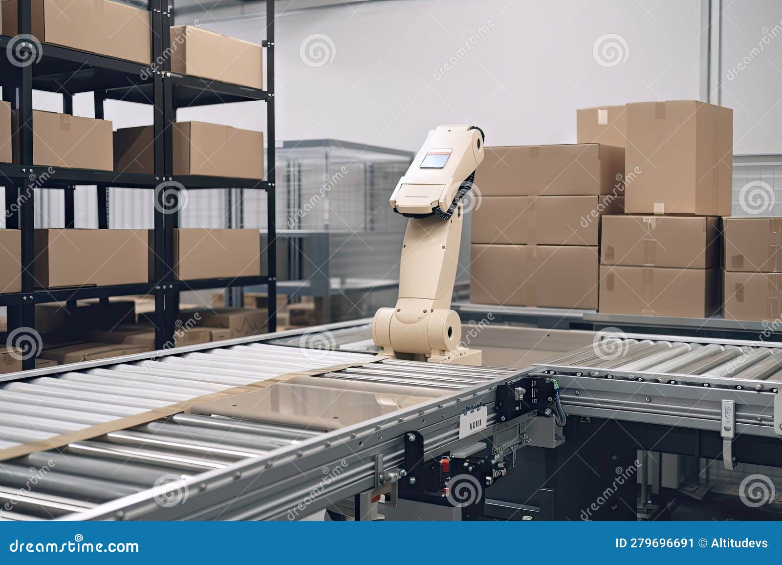 Packaging and Sorting Robot, with Boxes Moving from Conveyor Belt To ...