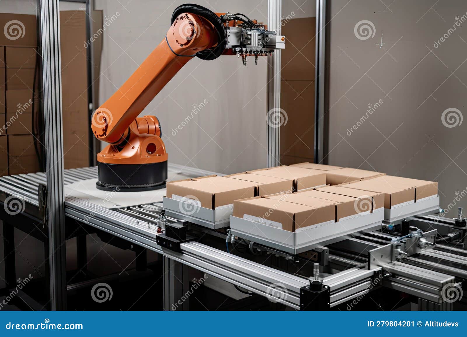 Packaging and Sorting Robot, with Its Arm Moving in Sync To Pack ...
