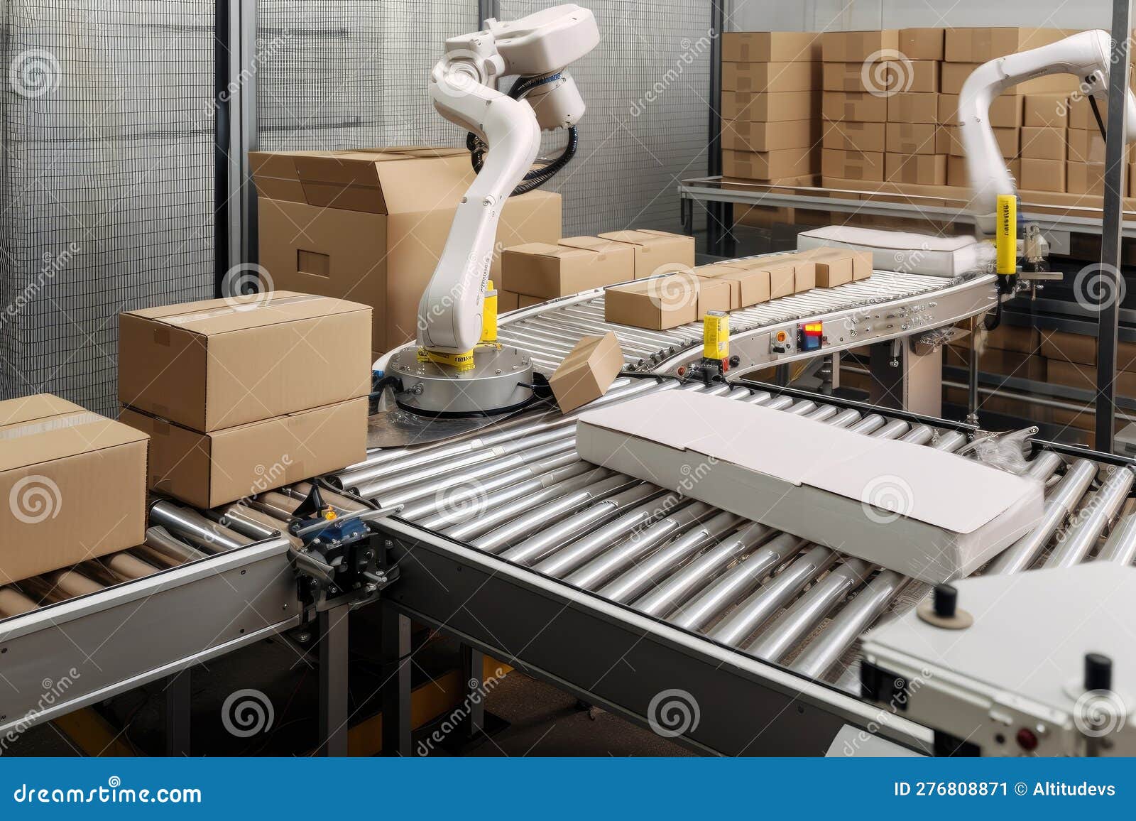 Packaging and Sorting Robot, with Packages, Boxes and Products Moving ...