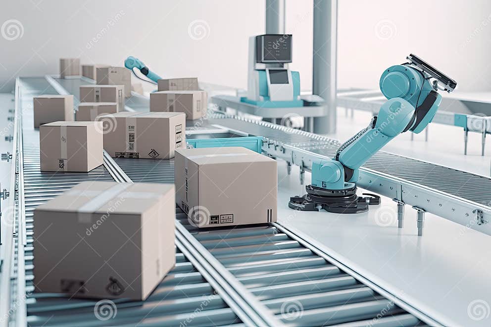 Packaging and Sorting Robot, with Packages, Boxes and Products Moving ...