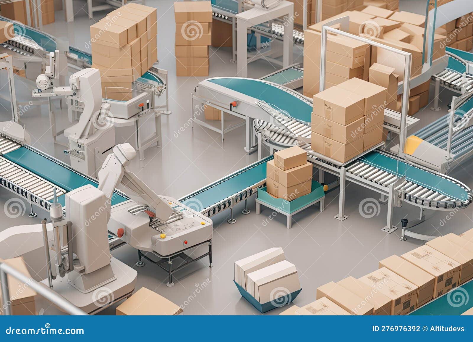 Packaging and Sorting Robot, with Packages, Boxes and Products Moving ...