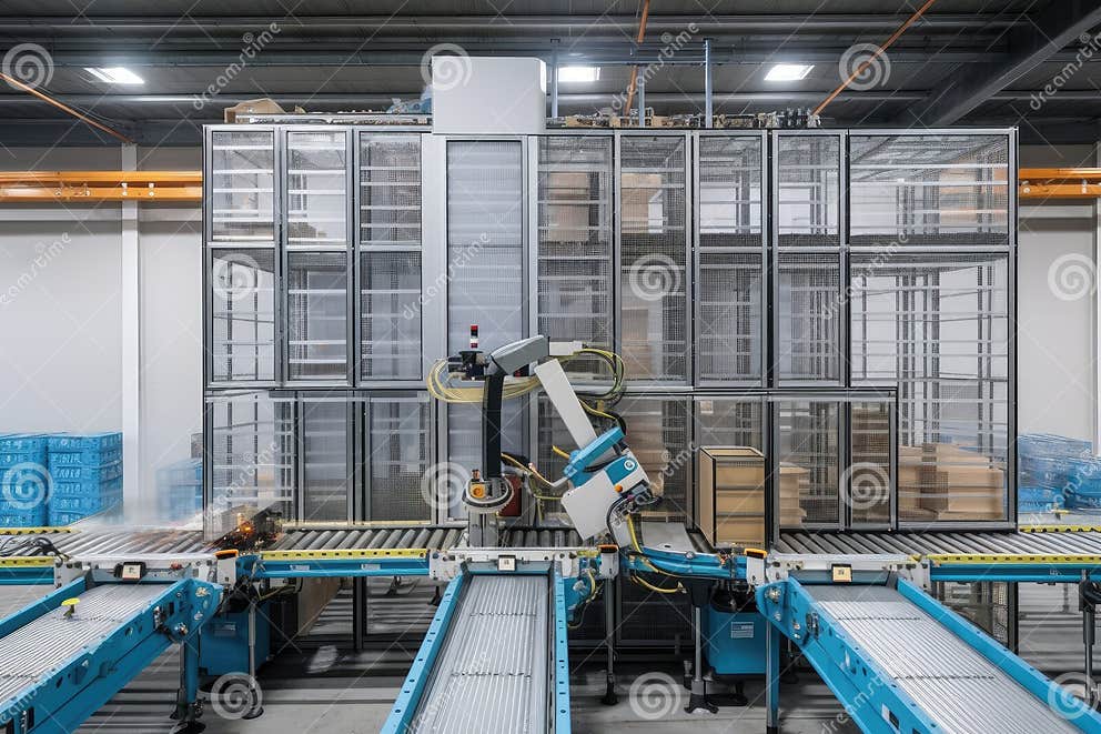Packaging and Sorting Robot, with View of the Fully-automated Warehouse ...