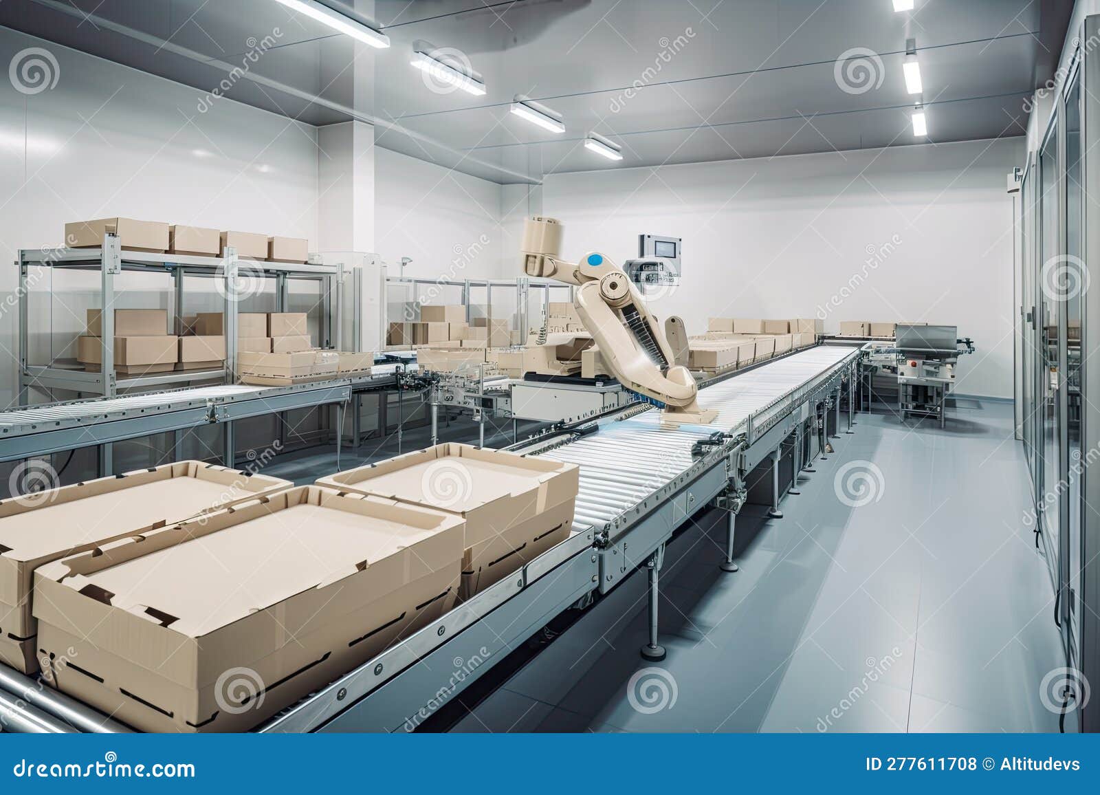 Packaging and Sorting Robots in Futuristic, High-tech Factory Stock ...