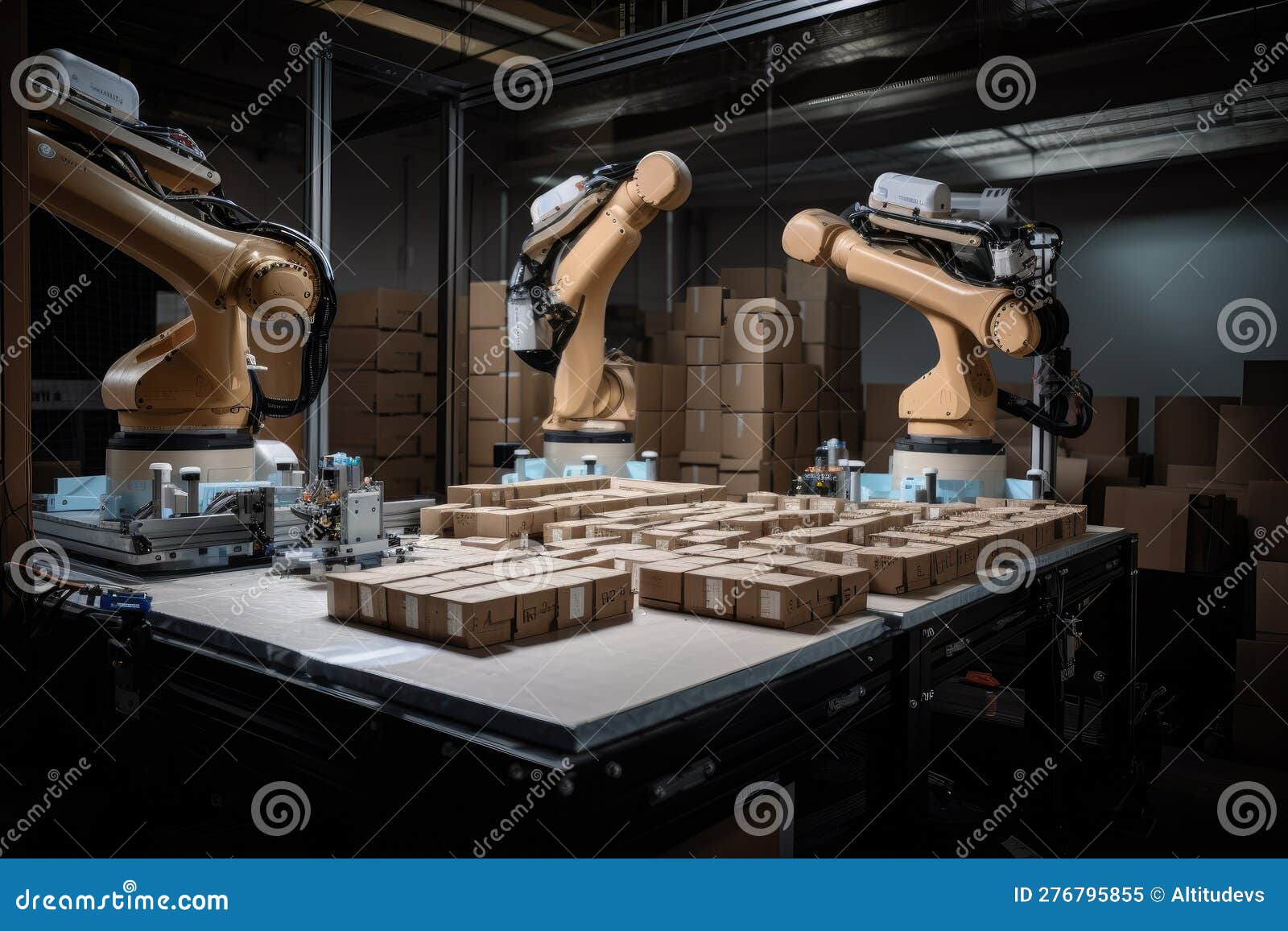 Packaging and Sorting Robots, Working Together in a Synchronized Dance To Sort Packages Stock ...