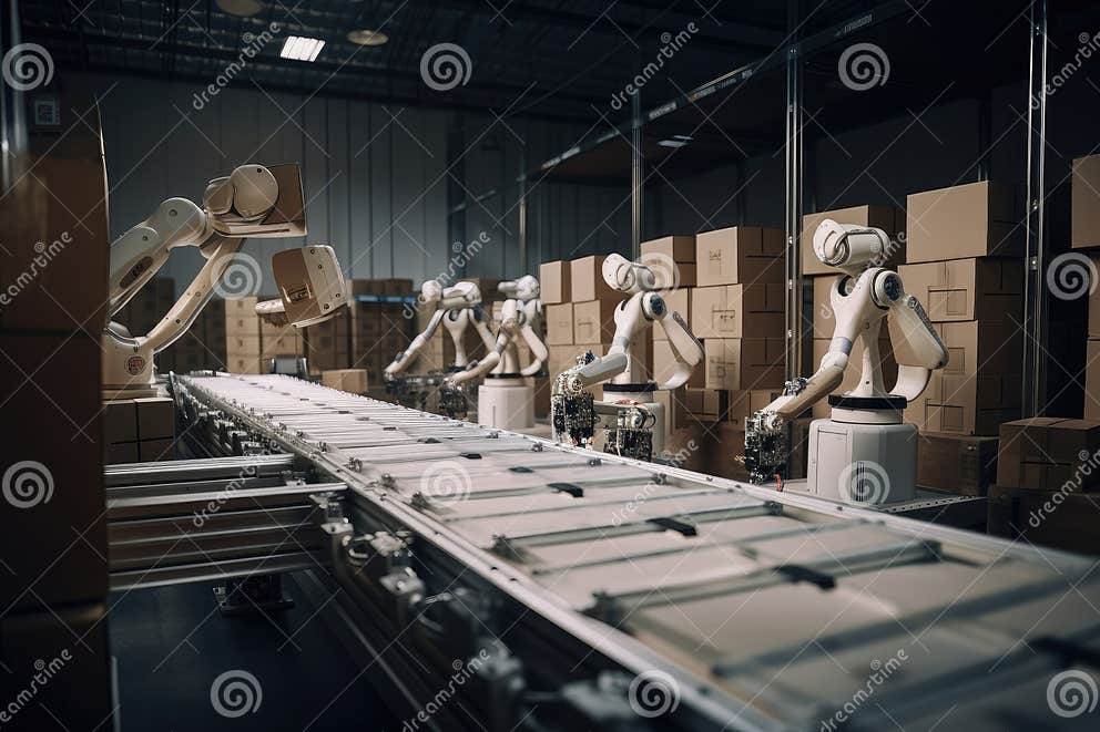 Packaging and Sorting Robots, Working Together in a Synchronized Dance To Sort Packages Stock ...