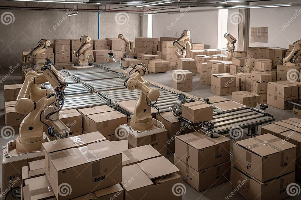 Packaging and Sorting Robots, Working Together in a Synchronized Dance To Sort Packages Stock ...
