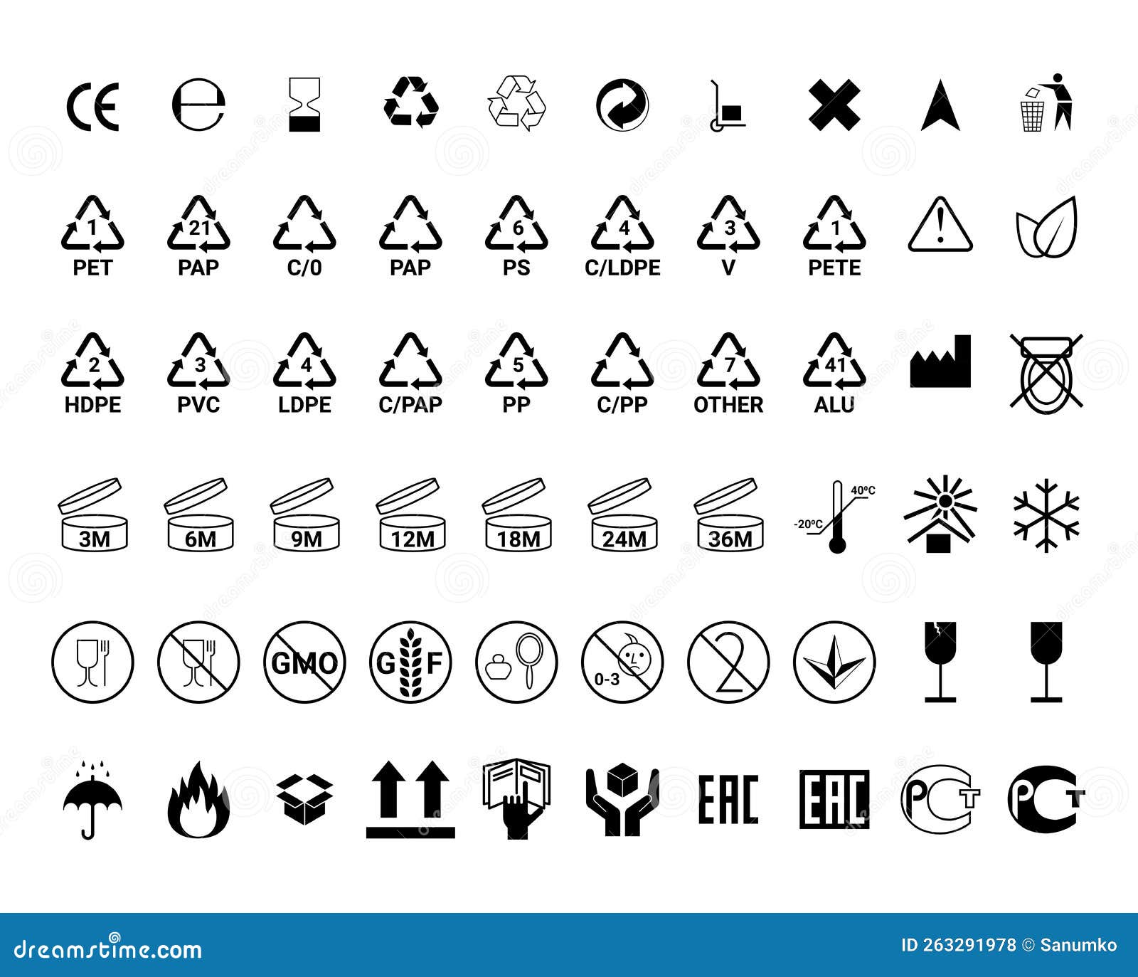 Packaging Symbols Set. Black Recycling, Handle With Care, Fragile ... Packaging Symbols Set. Black Recycling, Handle With Care, Fragile ...