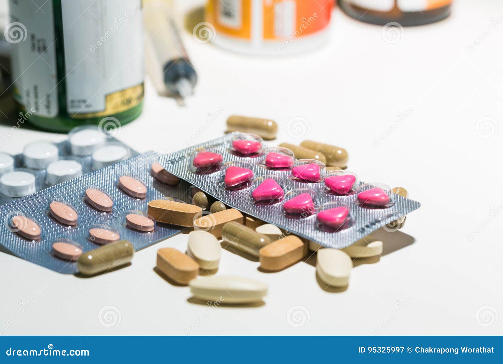 Packaging of Tablets and Pills on the Table. Medicine Stock Image ...
