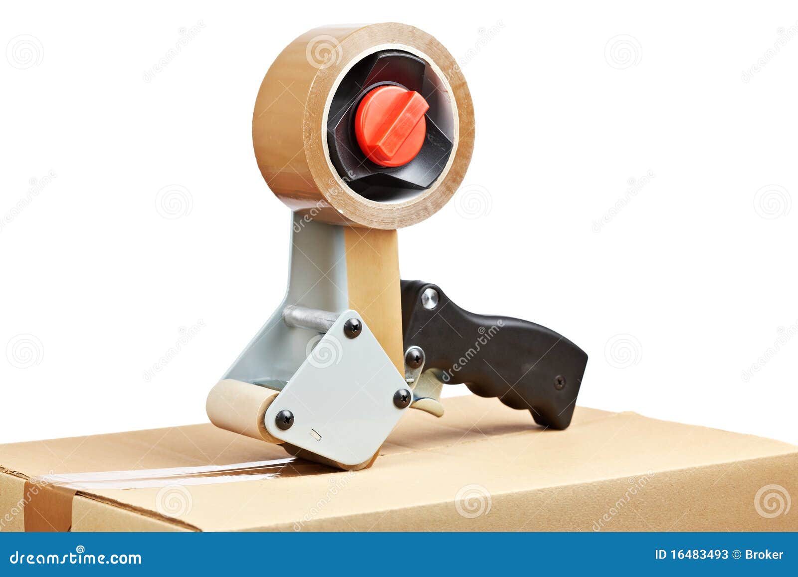 Packaging Tape Dispenser and Shipping Box Stock Image - Image of send ...