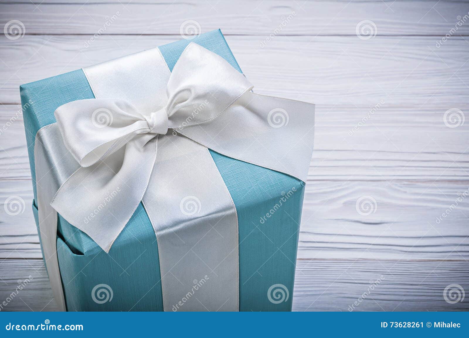 Packed Blue Gift Box on Wooden Board Celebrations Concept Stock Image ...