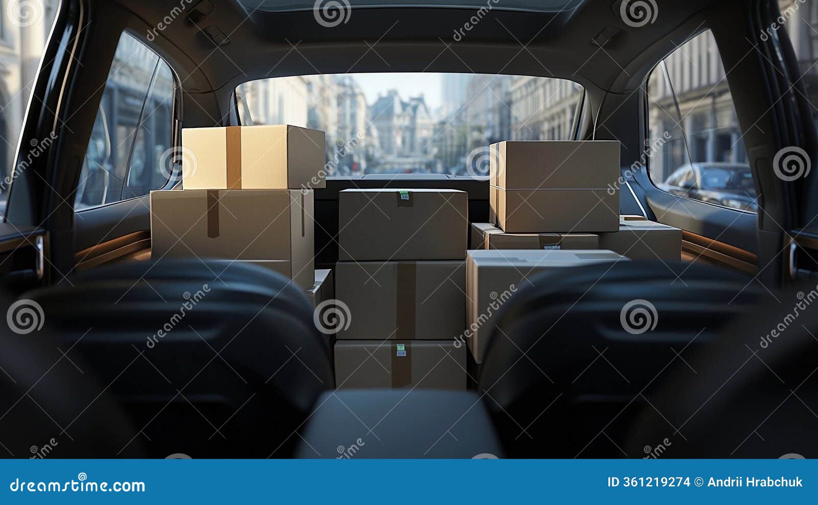 Packed Car Interior Showing Various Cardboard Boxes Ready for Delivery ...