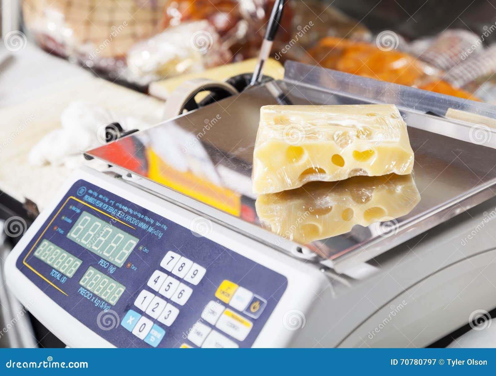 Packed Cheese on Weight Scale in Store Stock Image - Image of detail ...