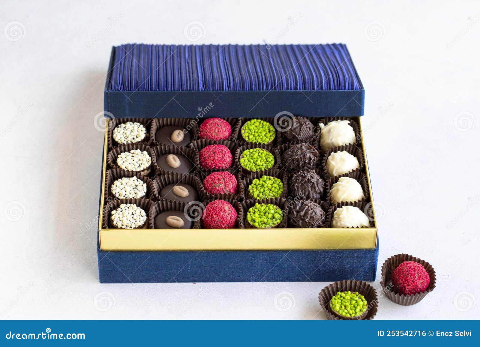 Packed Chocolate. Assortment of Packed Truffle Chocolates on a White ...