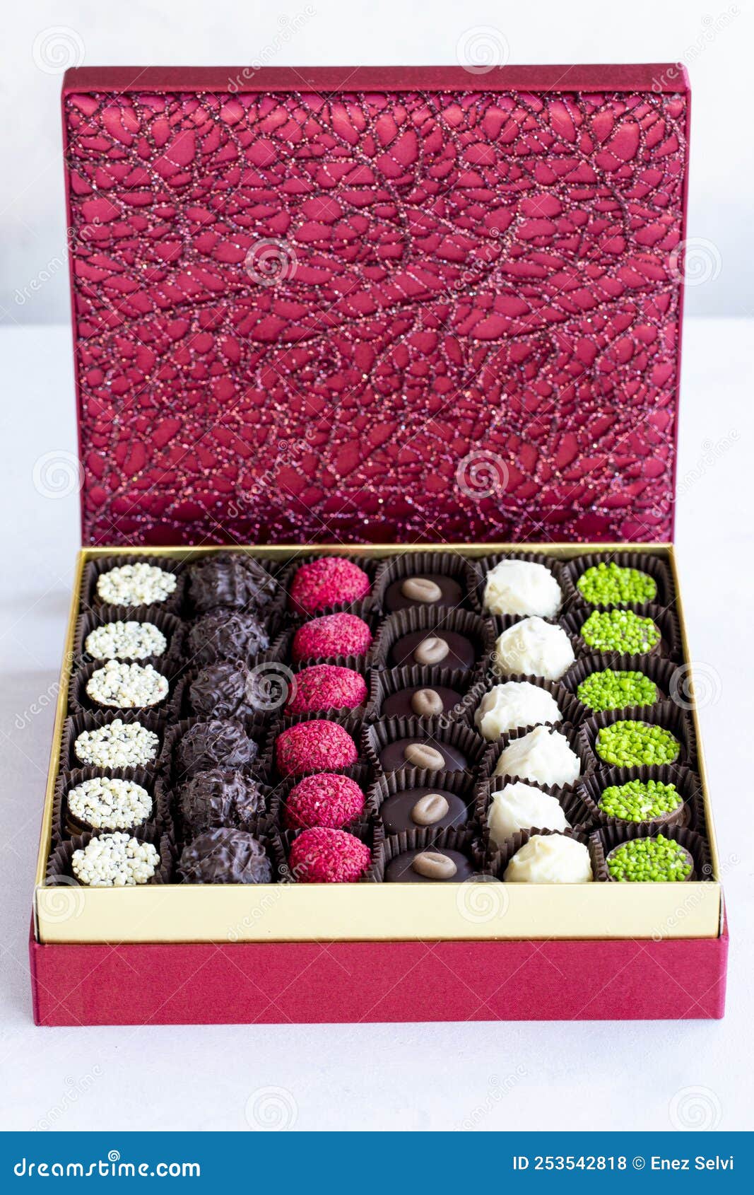 Packed Chocolate. Assortment of Packed Truffle Chocolates on a White ...