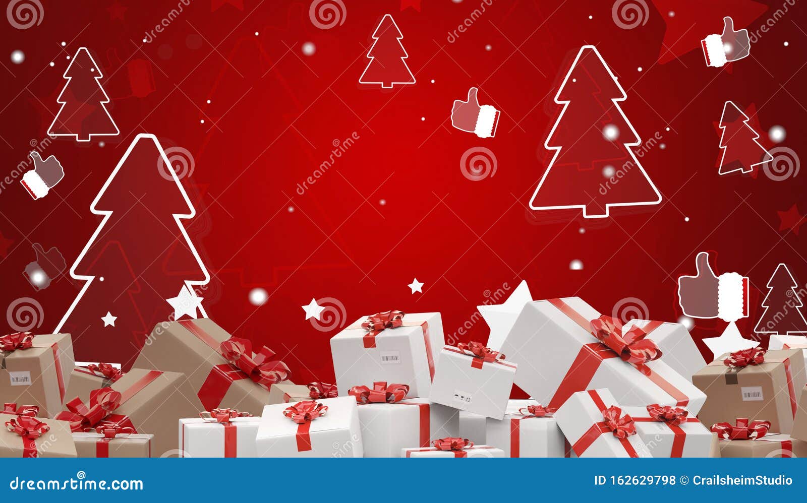 Packed Christmas Presents. Festive Postal Packages 3d-illustration ...