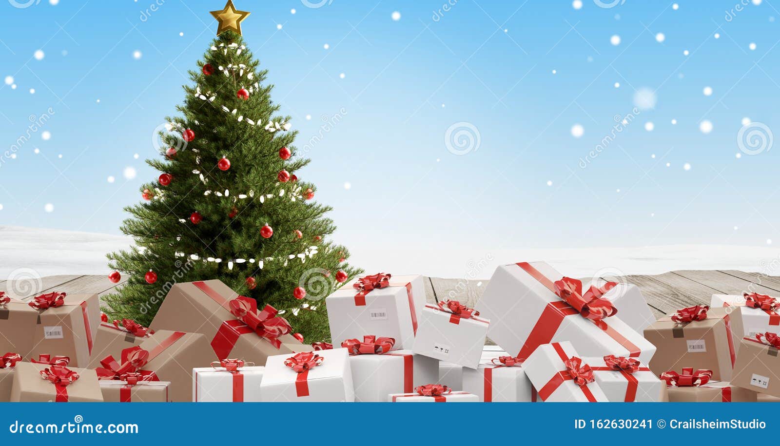 Packed Christmas Presents. Festive Postal Packages 3d-illustration ...