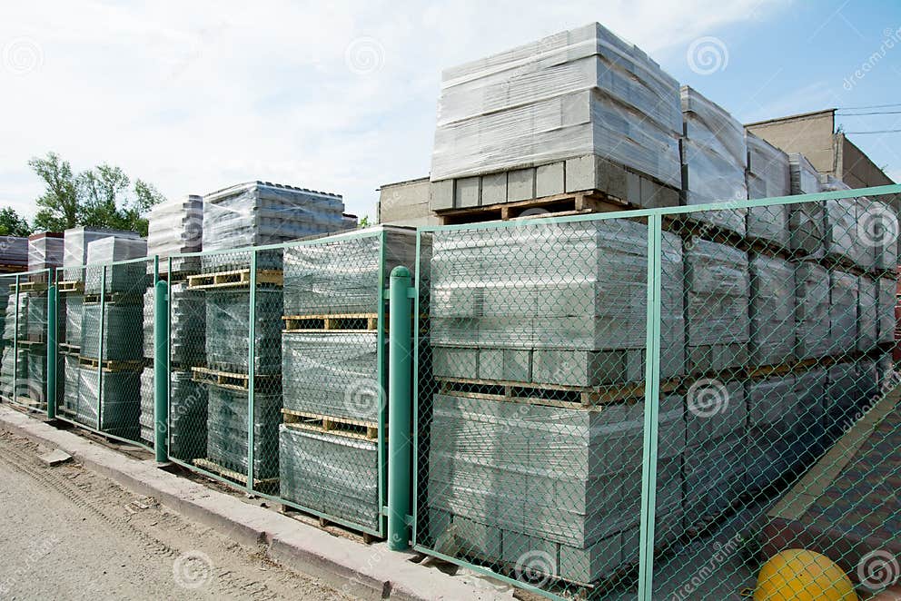 Packed Cinder Blocks Outdoors in Racks. Stock Photo - Image of build ...
